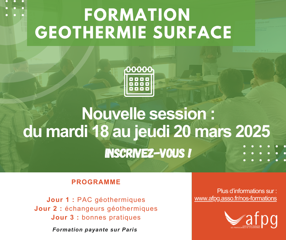 L'AFPG vous propose une nouvelle formation dédiée à la géothermie de surface du 18 au 20 mars ...